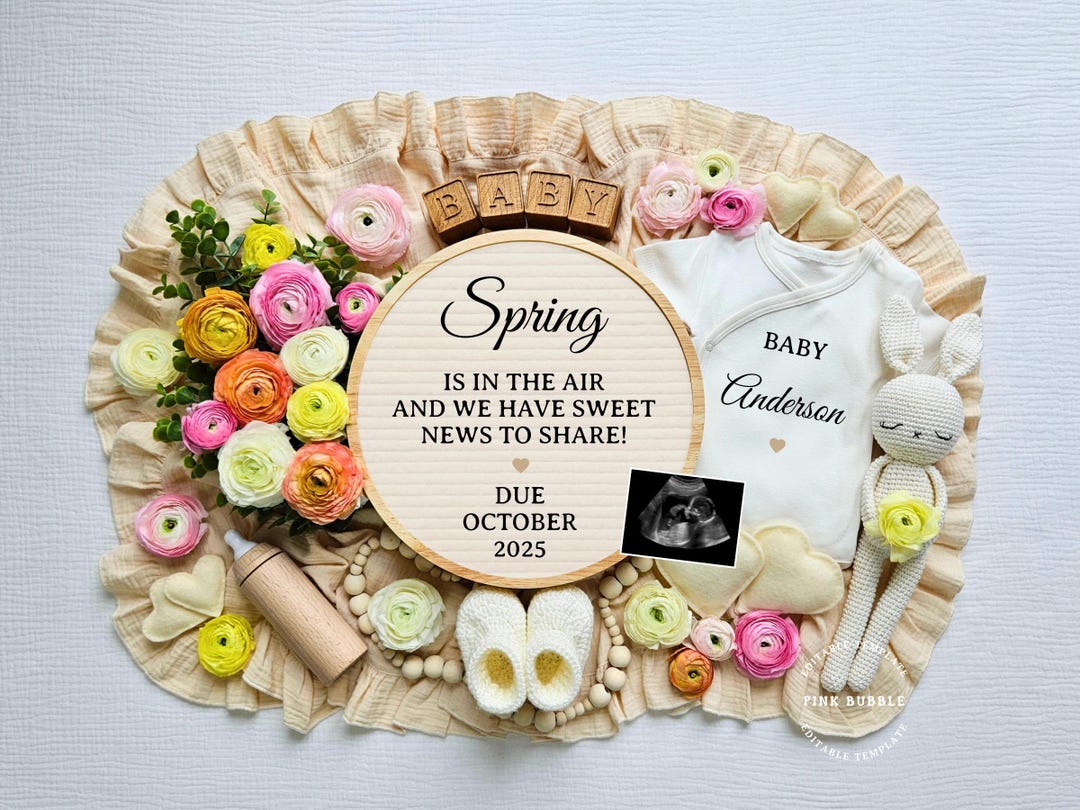 Spring Pregnancy Announcement Digital Baby Announcement Editable ...