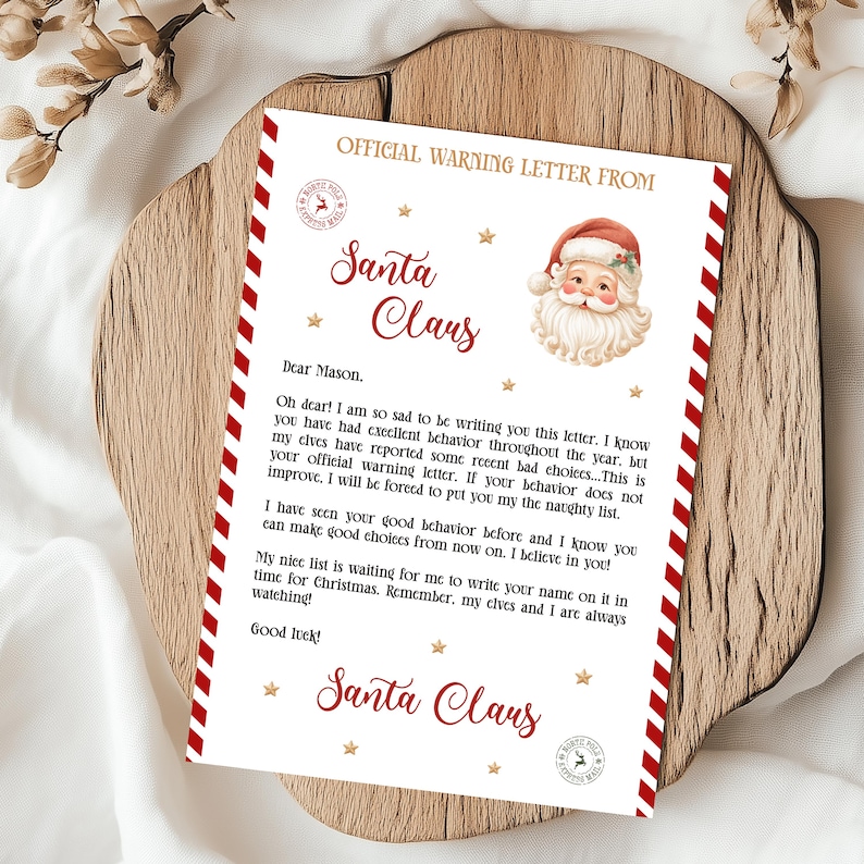 Santa Warning Letter Editable Template, Elf Bad Behavior Official ...