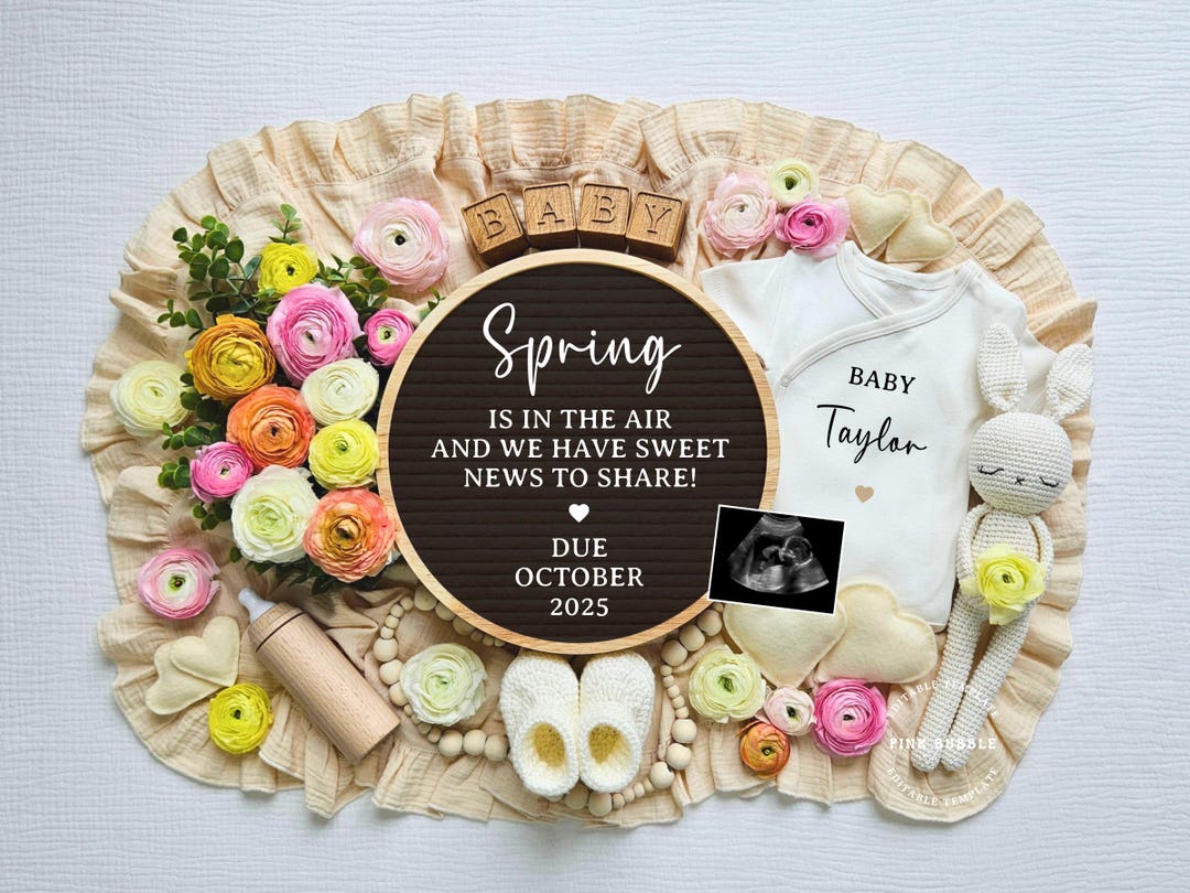 Spring Pregnancy Announcement Digital Baby Announcement Editable ...