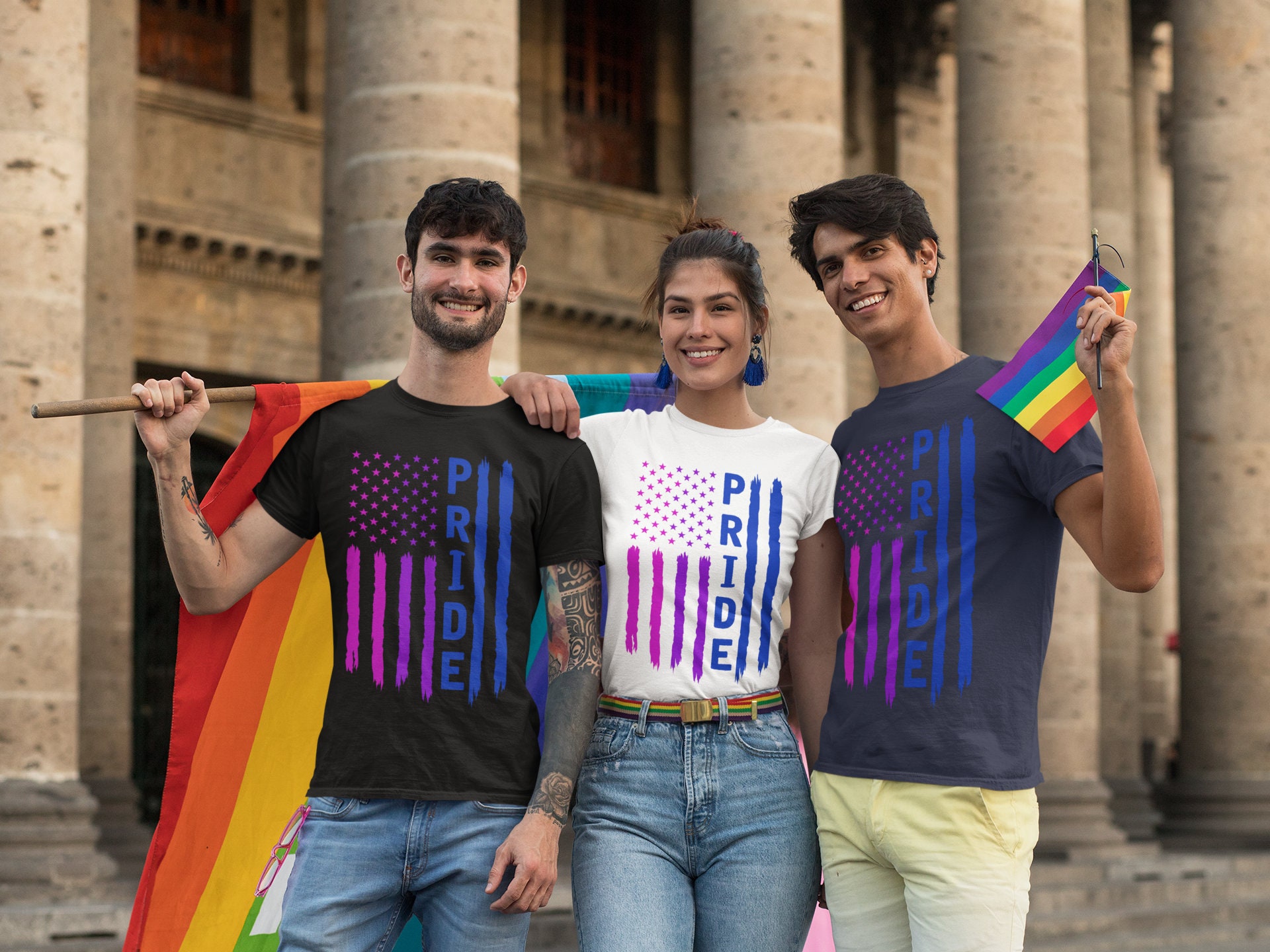 American Rainbow Flag Shirt, Rainbow Flag Shirt, Blue Purple Bisexual ...