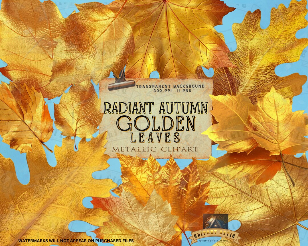 Golden Autumn Leaves PNG - Gold Clipart - Digital Download - Print on ...