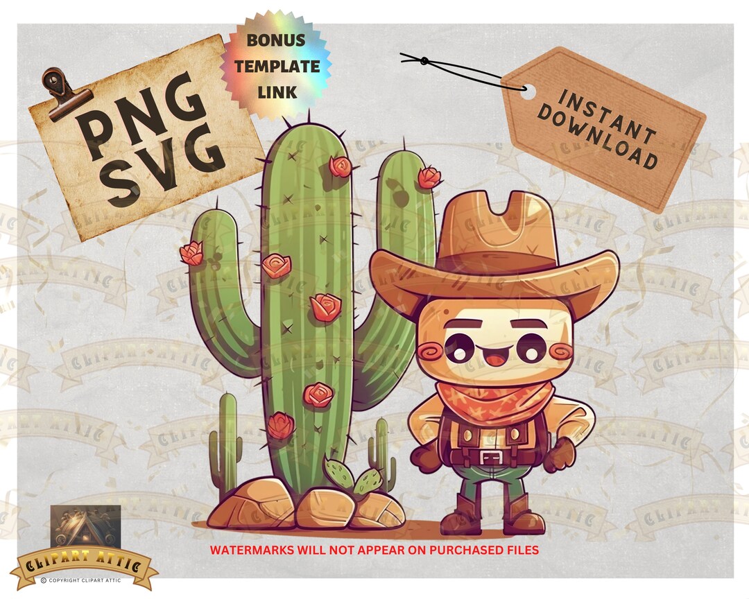 Cactus Lover, Cowboy Clipart, Commercial PNG, Print on Demand, Flat SVG ...