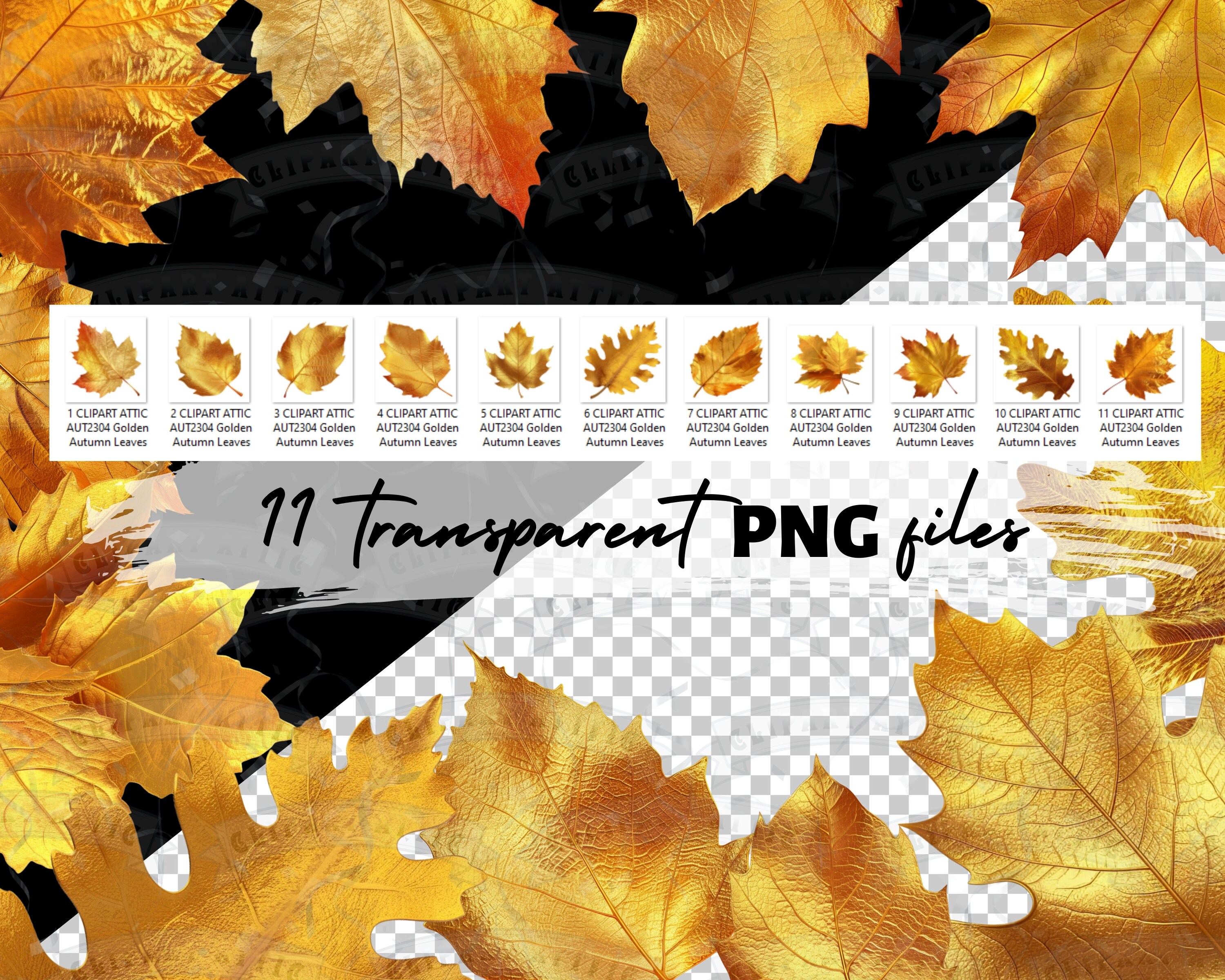 Golden Autumn Leaves PNG - Gold Clipart - Digital Download - Print on ...