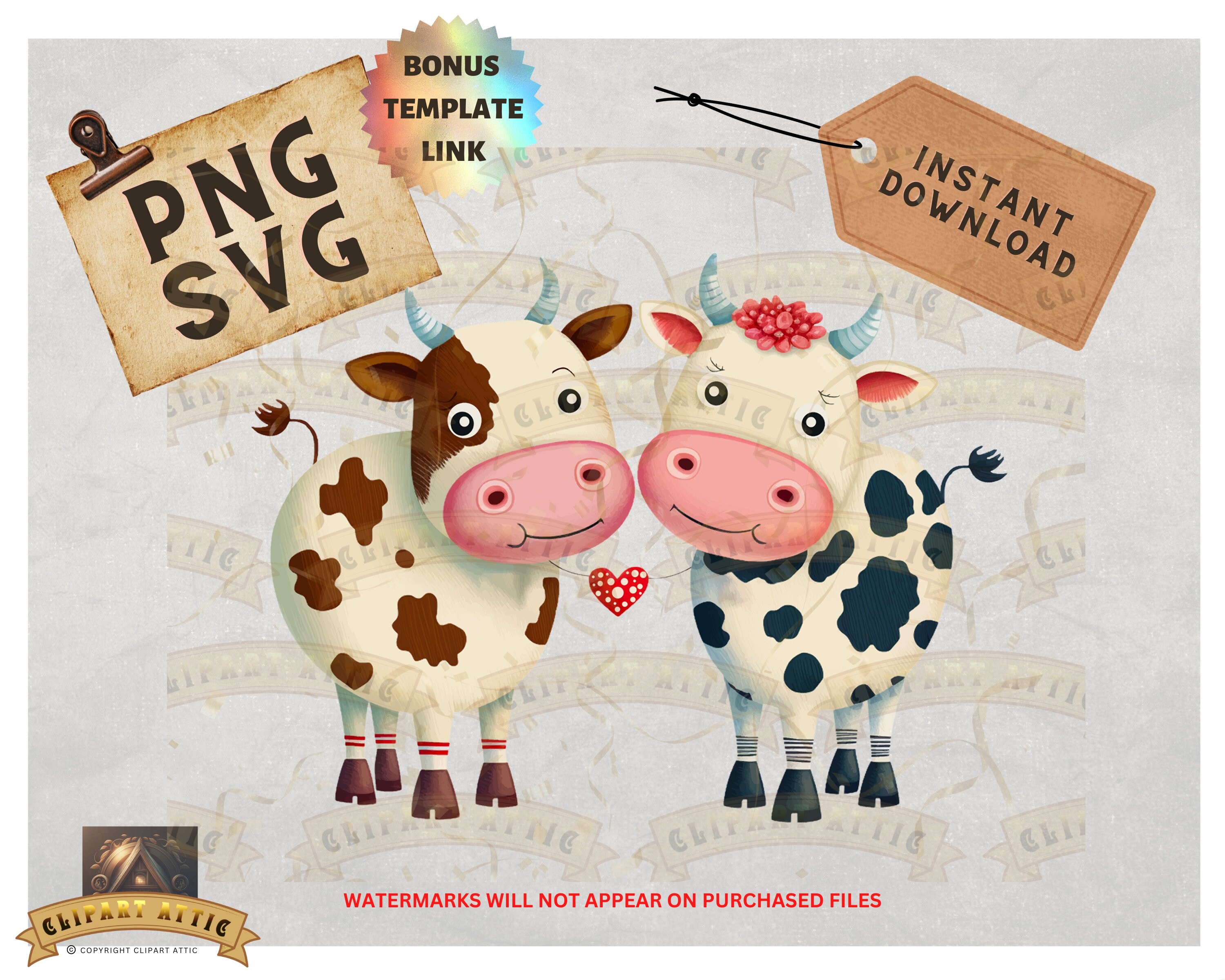 Cute Cows Clipart, Love,friendship PNG, Farmhouse Cows, Commercial ...