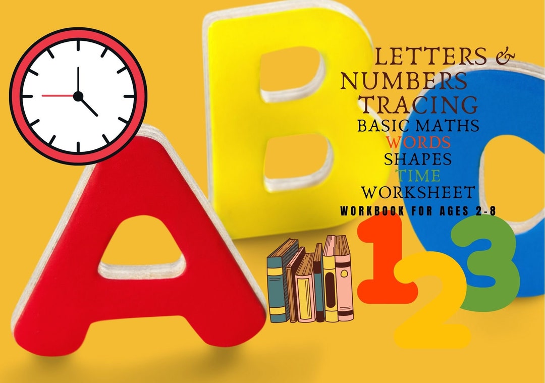 Letters, Numbers Tracing. Basic Maths, Words, Shapes, Time, Worksheet ...