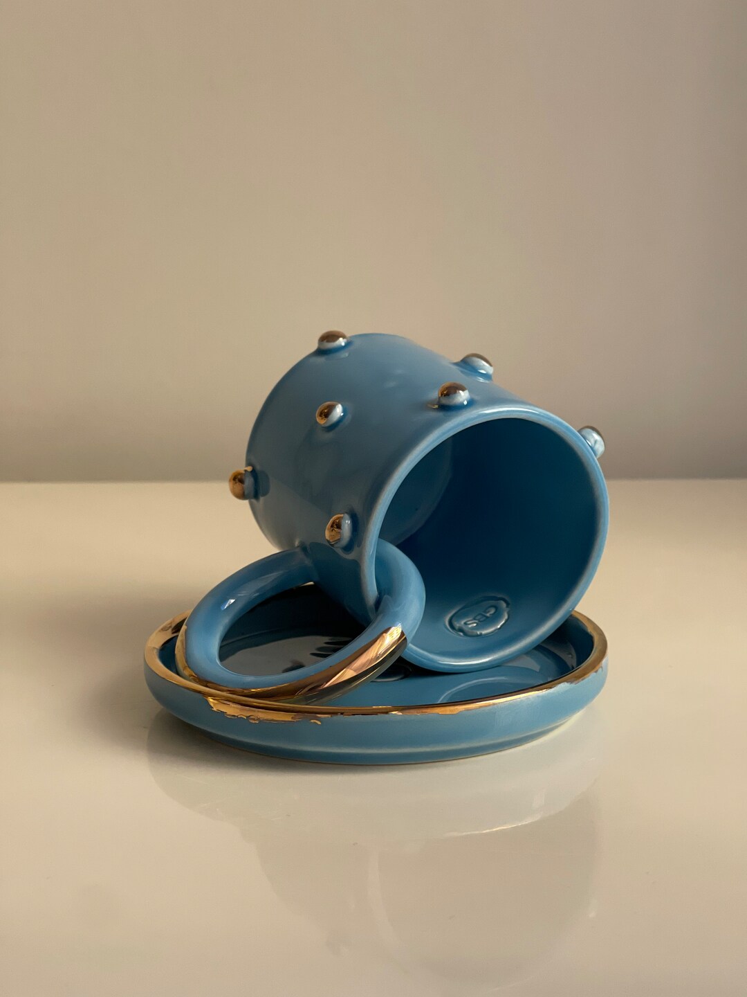 Blue Polka Dotted Gold Plated Coffe Cup - Etsy