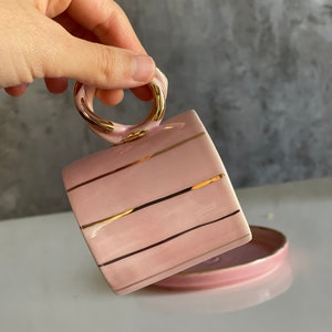 Gold Striped Pink Coffee Cup With Handle - Etsy