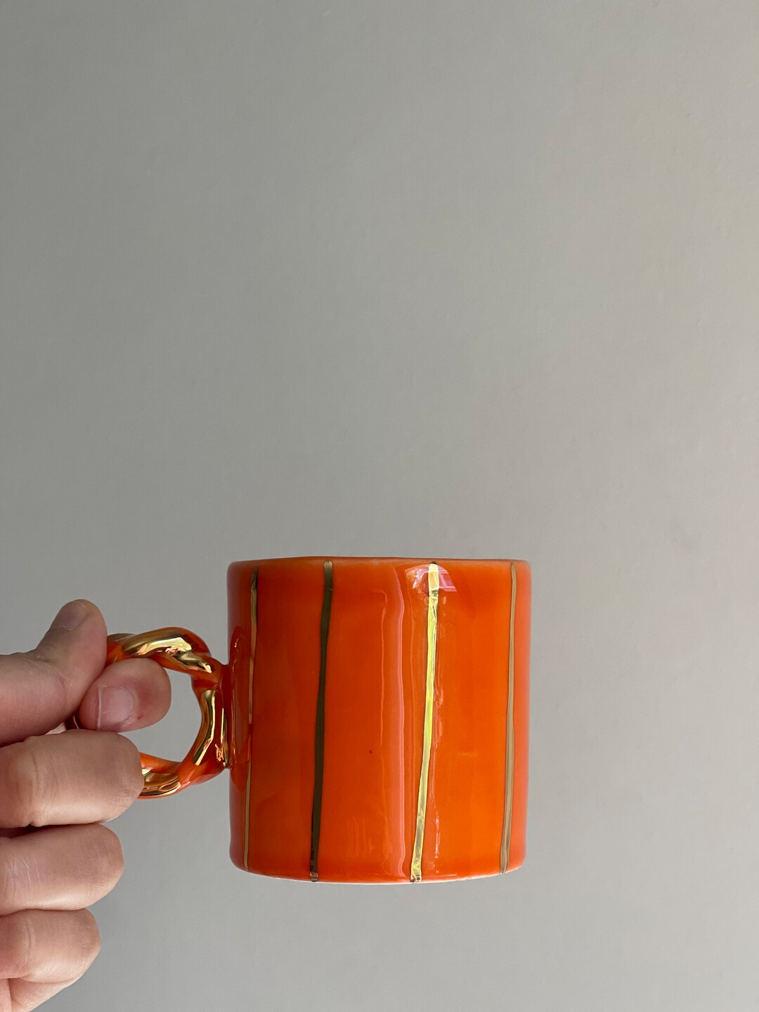 Gold Striped Orange Coffee Cup With Handle - Etsy