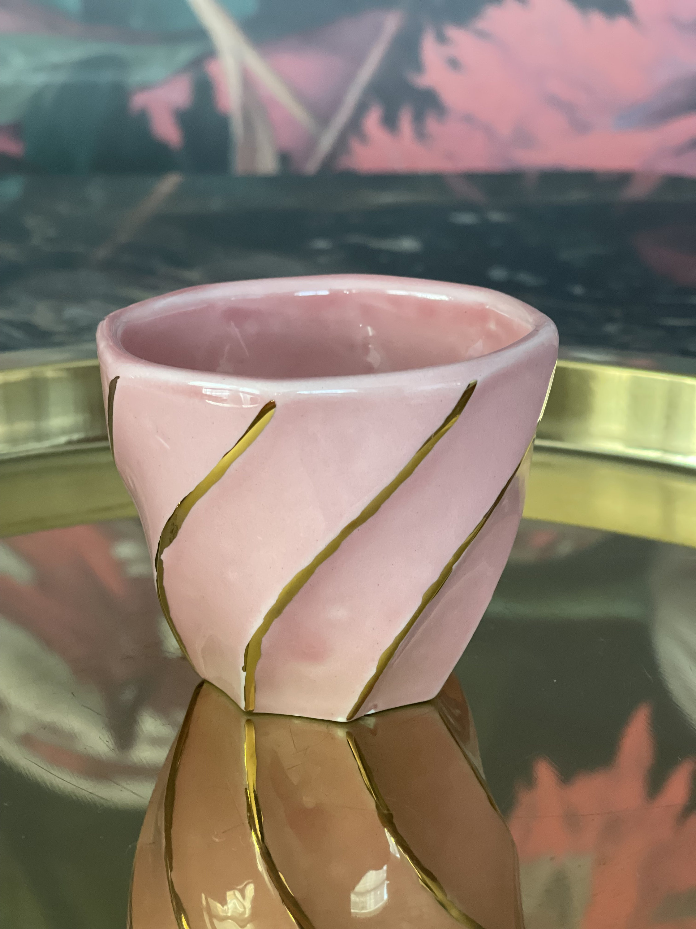 Pink Handleless Handmade 24k Gold Striped Coffee Cup - Etsy