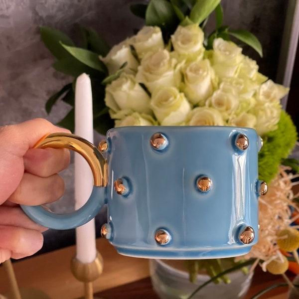 Blue and Gold Mug - Etsy