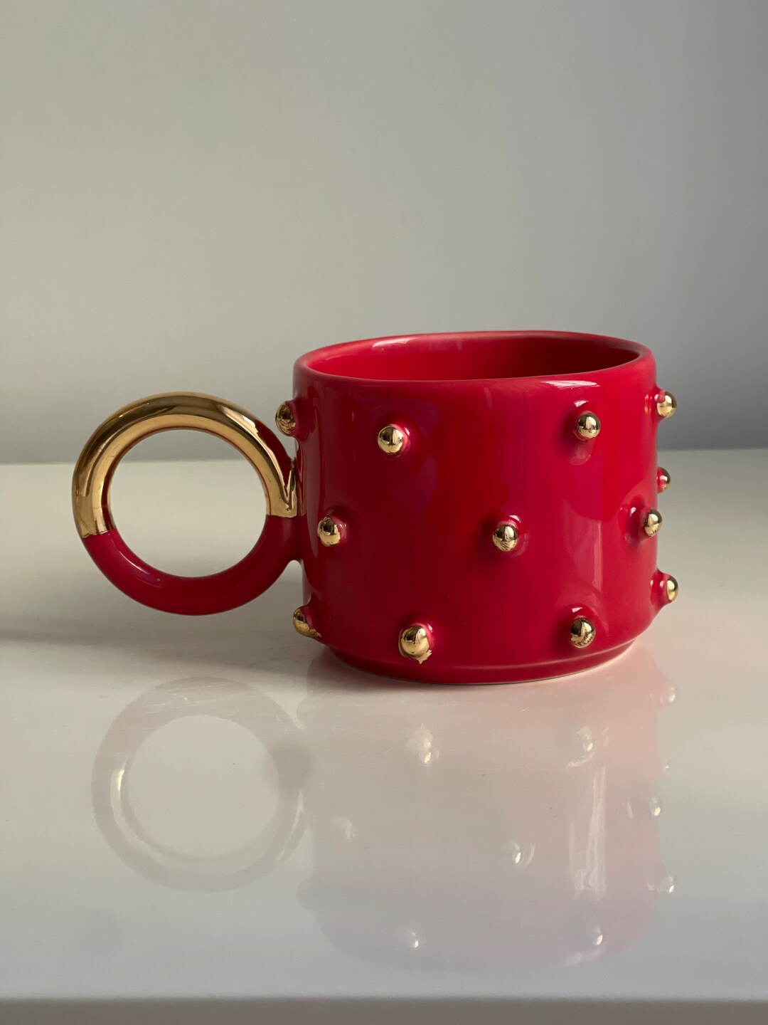 Gold Handled Red Polka Dot Mug, Vintage Style Cup, Kitchenware, Tea ...