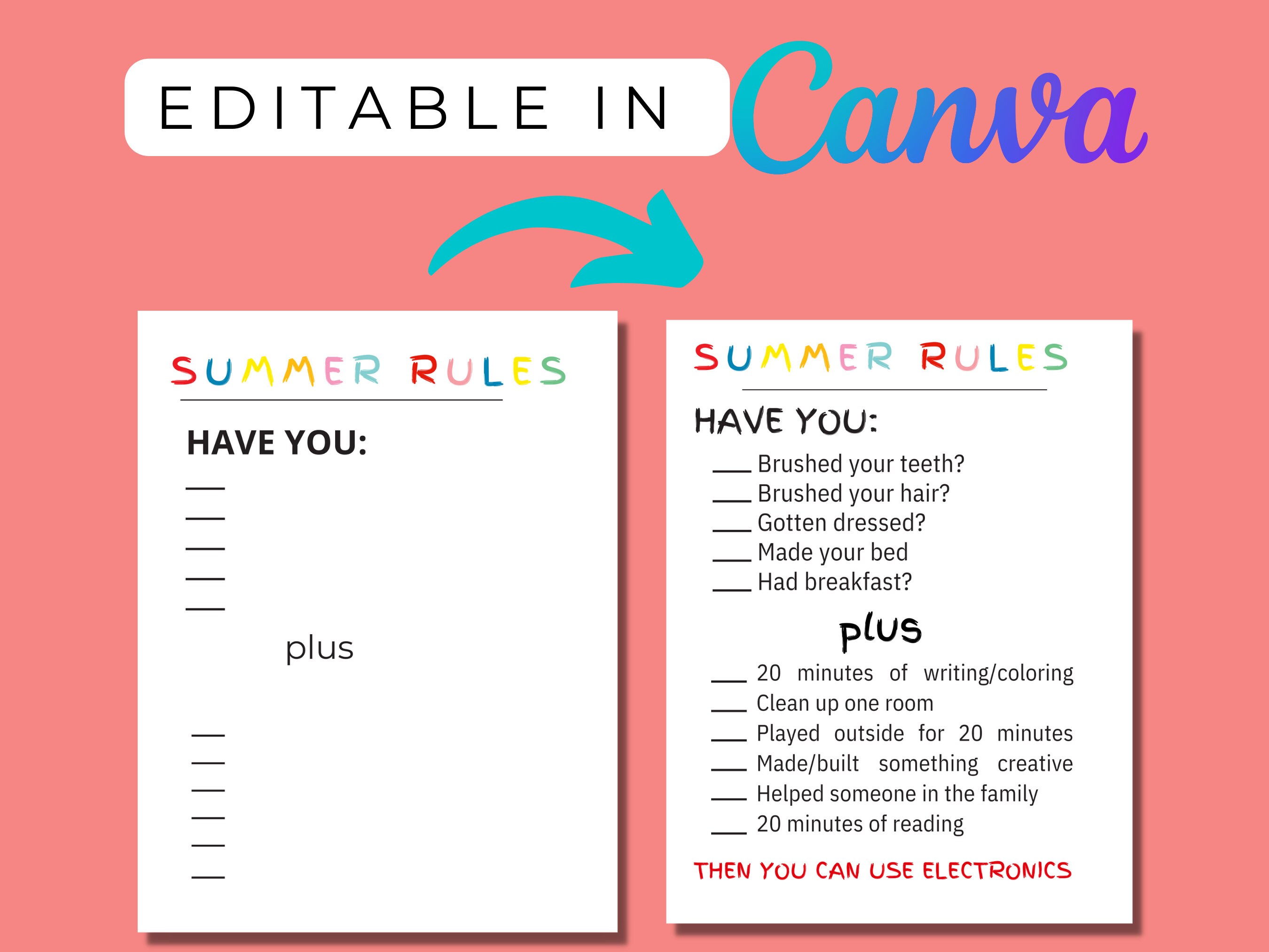 Summer Chore Chart, Chore Chart for Kids, Reward Chart, Chore Chart ...