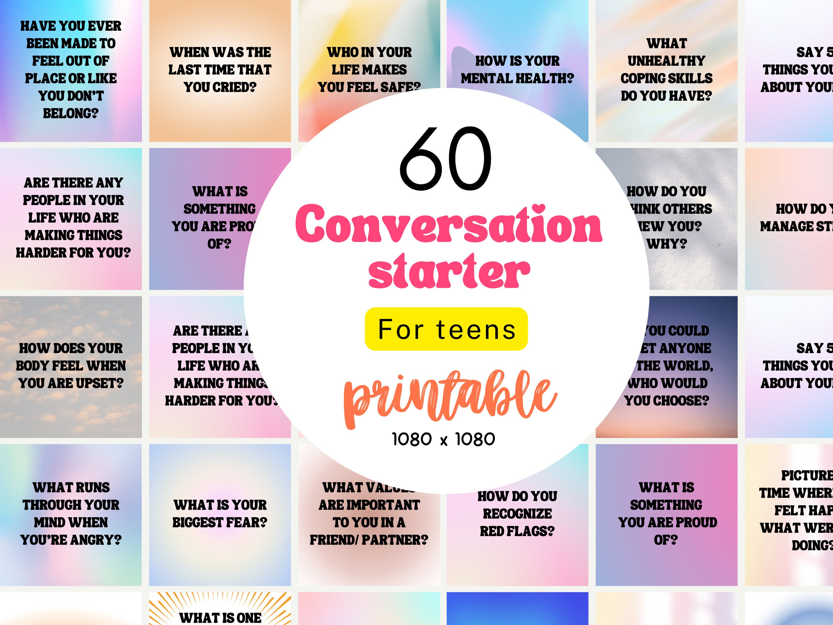 Therapy Questions Cards for Teens, Conversation Starters, Mental Health ...