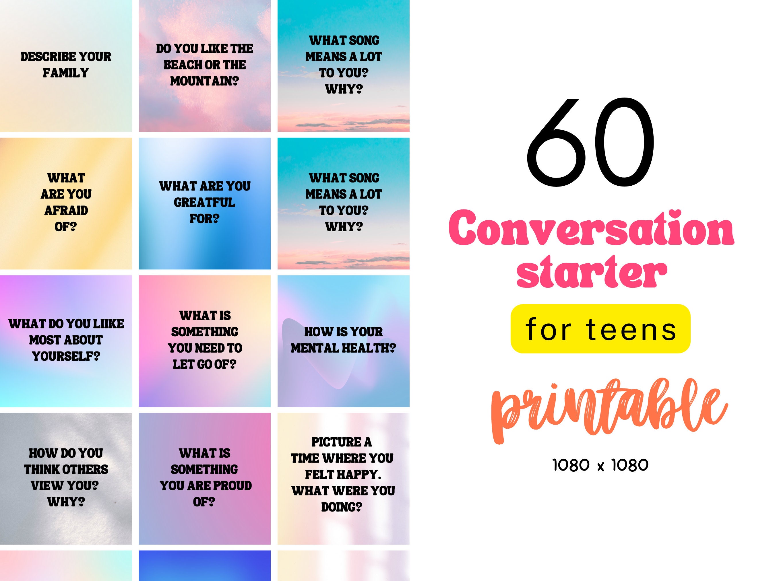 Therapy Question Cards for Teens, Counseling Flash Cards, Conversation ...