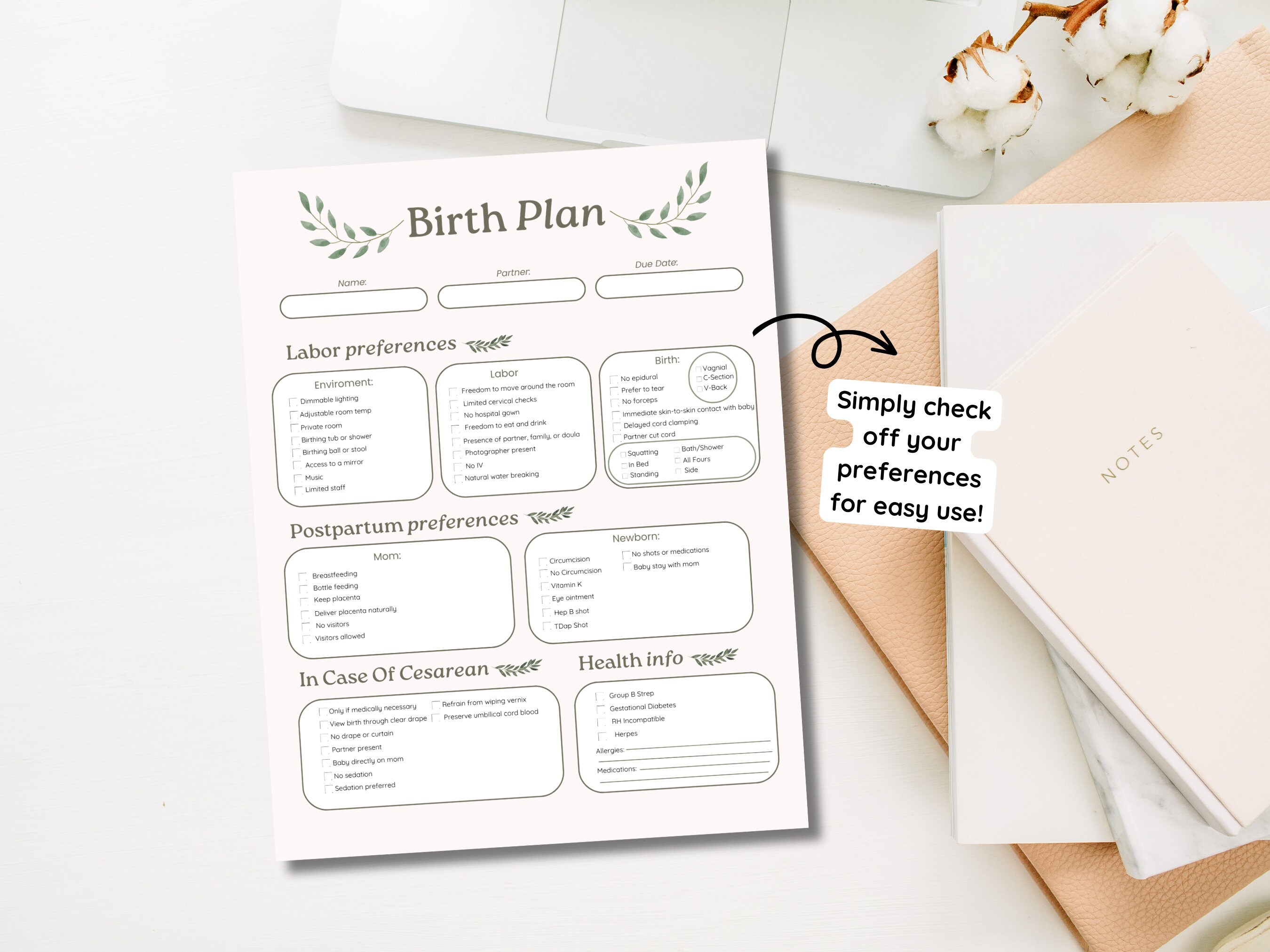 Editable Birth Plan Template | Printable Birthing Plan | Labour and ...