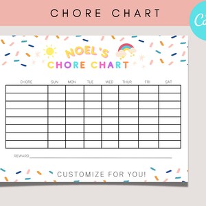 Summer Chore Chart, Chore Chart for Kids, Reward Chart, Chore Chart ...