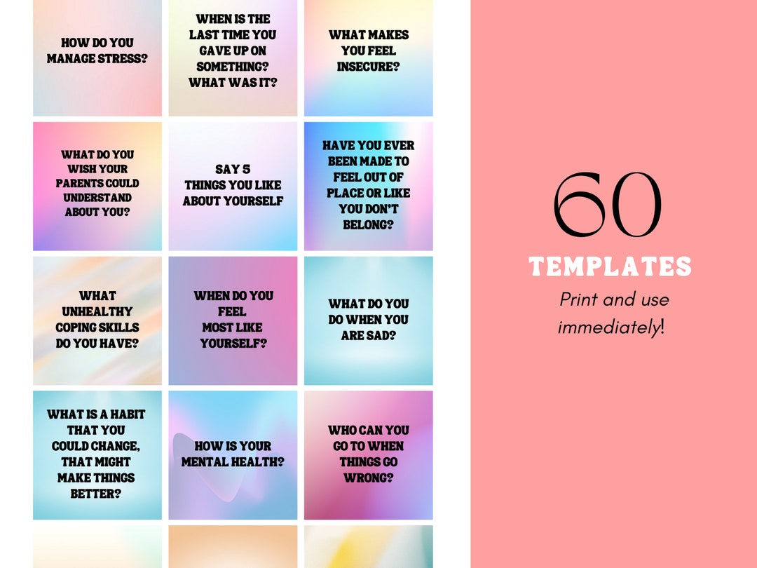 Therapy Question Cards for Teens, Counseling Flash Cards, Conversation ...