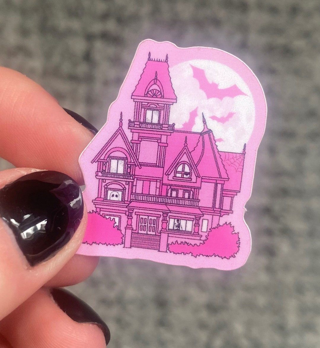 Pink Haunted House Halloween Sticker Halloween Sticker - Etsy