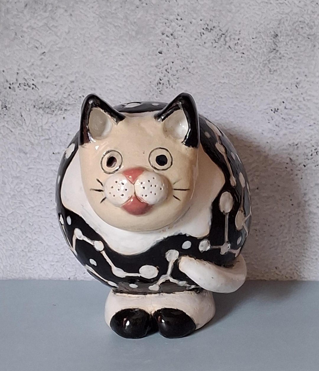 Ceramic Spherical Cat Sculpture, Whimsical Cat Figurine, Hand-painted ...