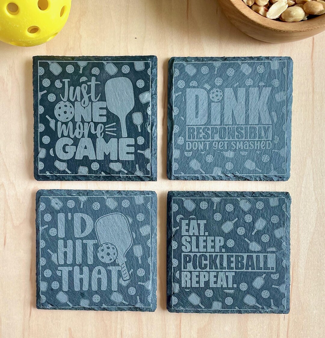 Whimsical Funny Quality Pickleball Coasters, Laser Engraved Natural ...