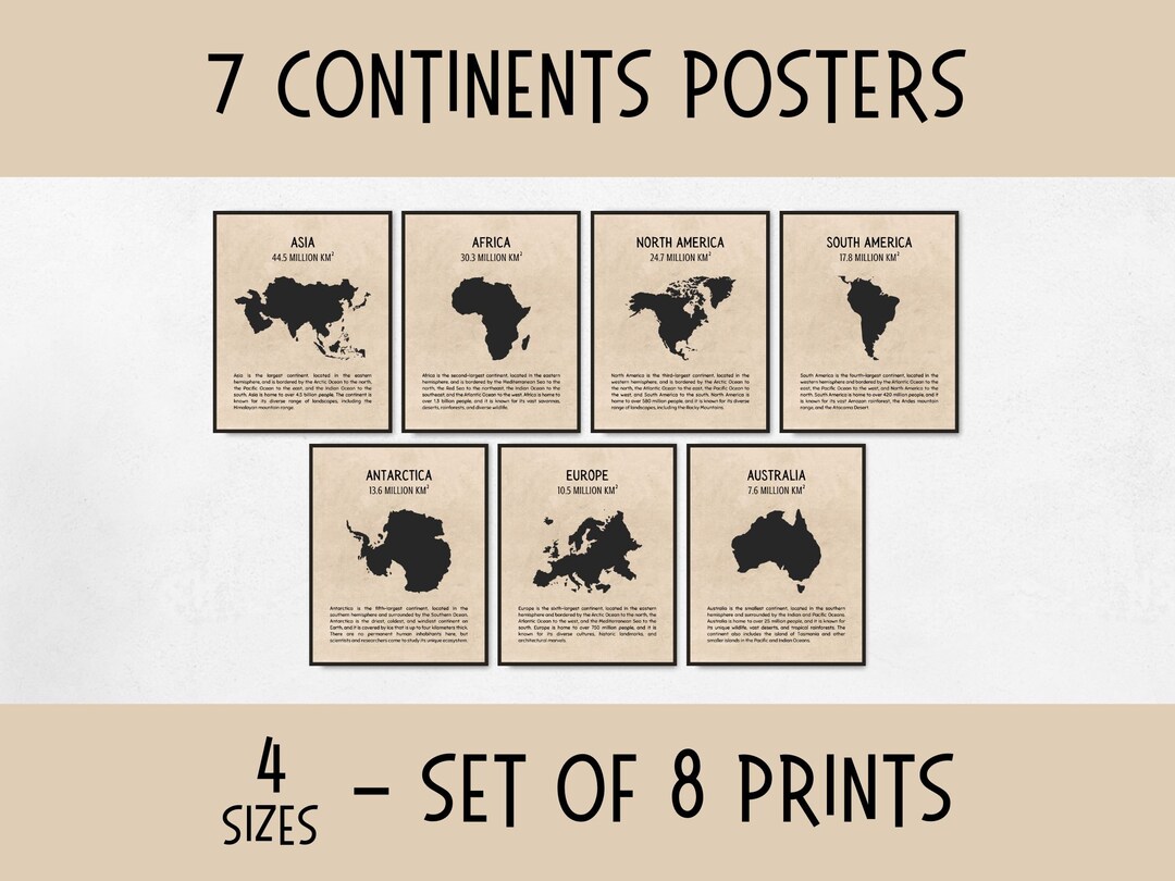 7 Continents Vintage Printable Posters for Geography Classroom Decor ...