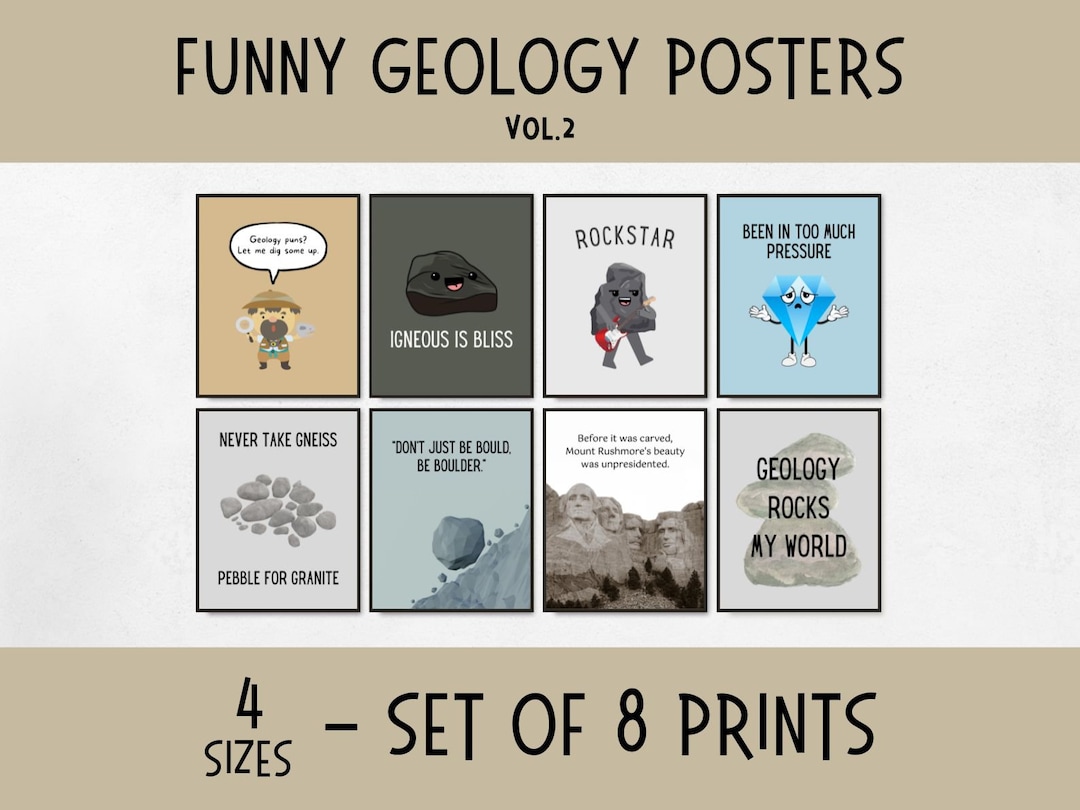 Set of 8 Funny Geology Puns and Memes Printable Posters, Geology ...