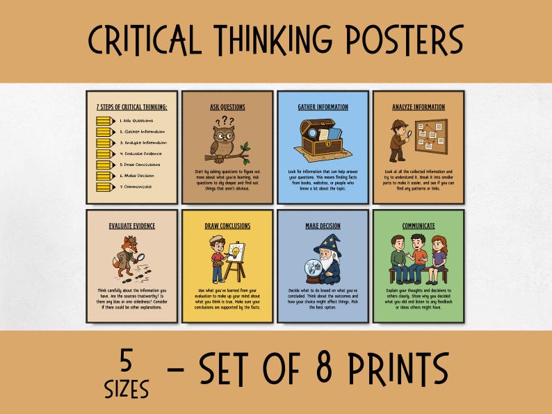 Critical Thinking Posters for Classroom Decor, School Psychologist ...