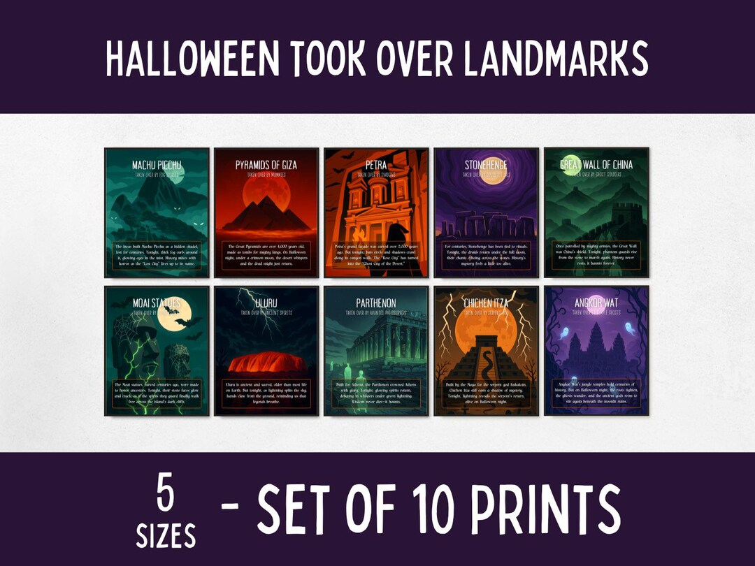 Famous Landmarks Taken Over by Halloween Classroom Posters, Cute ...