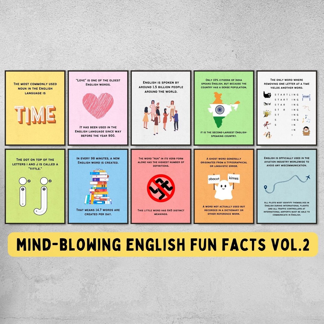 Set of 10 English Fun Facts Printable Posters for Classroom and ...