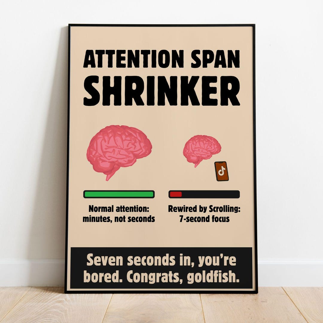 Attention Span Shrinker Poster for Classroom, Screen Addiction ...