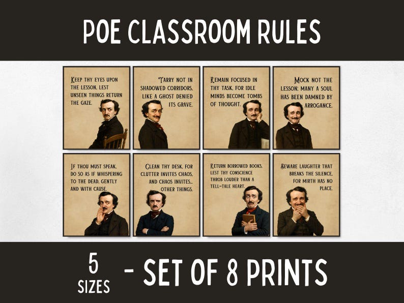 Funny Edgar Allan Poe Classroom Rules Posters, High School English ...