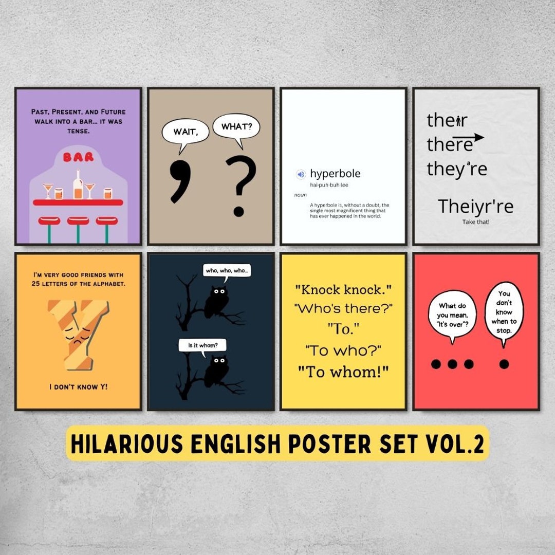 Set of 8 Funny English Classroom Printable Posters, English Teacher ...