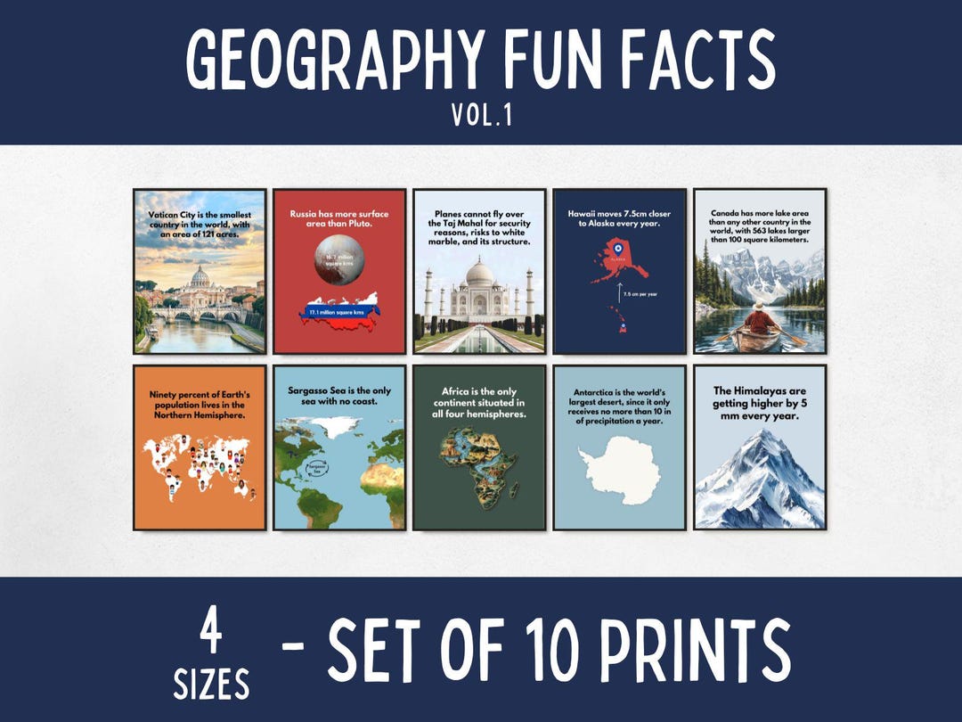 10 Geography Fun Facts Printable Posters, Social Studies Classroom ...
