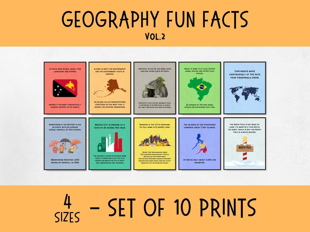 10 Geography Fun Facts Poster Printable, Social Studies Classroom Decor ...