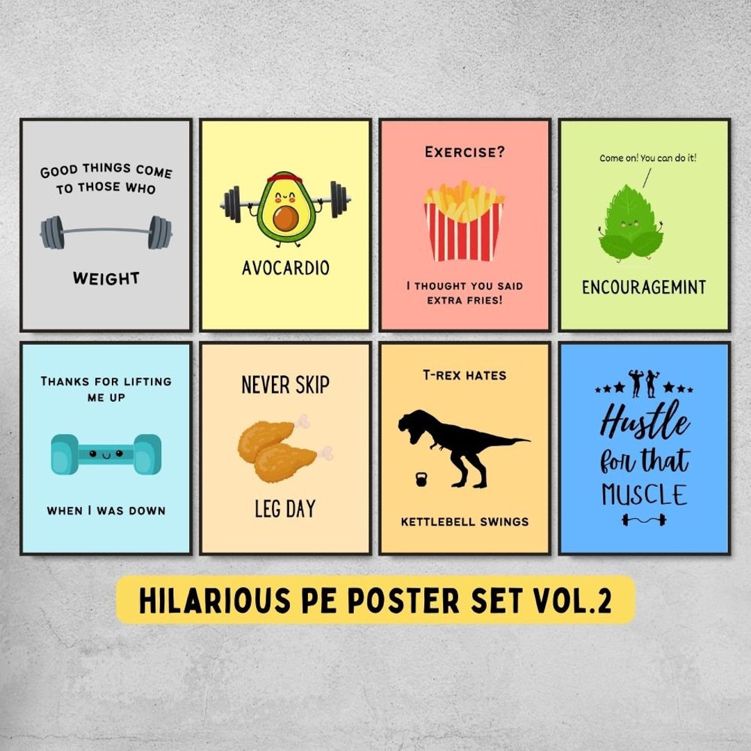 Set of 8 Funny Physical Education Classroom Decor, PE Printable Posters ...