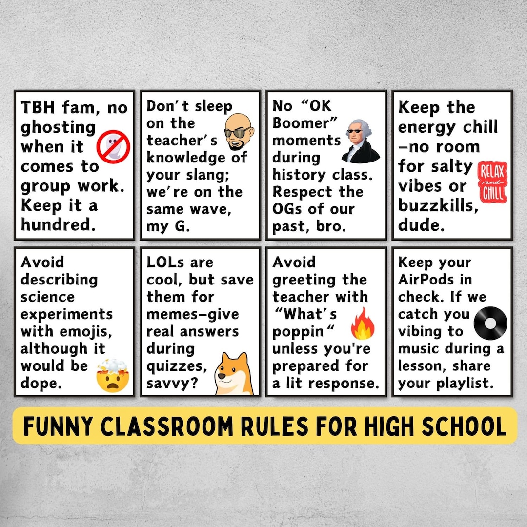Funny Classroom Rules Printable Posters for High School, Classroom ...