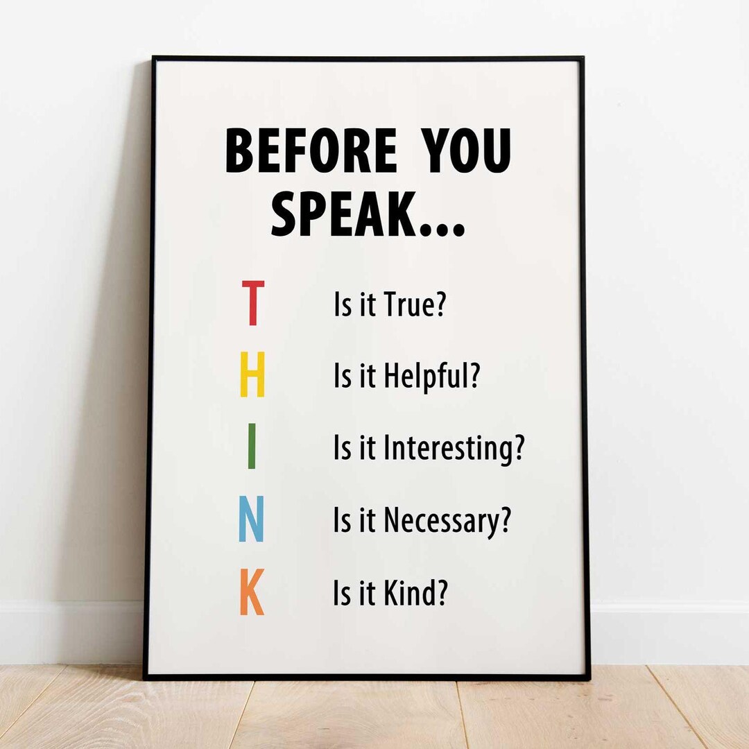 Before You Speak Think Poster, Classroom Management Poster, Educational ...