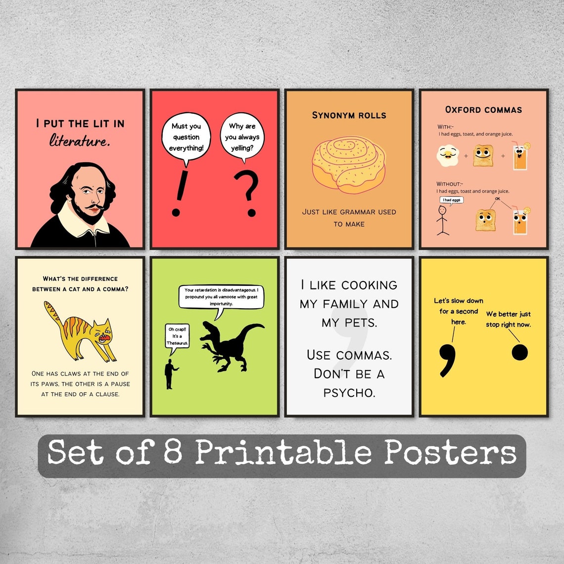 Set of 8 Funny English Classroom Posters Printable Grammar - Etsy