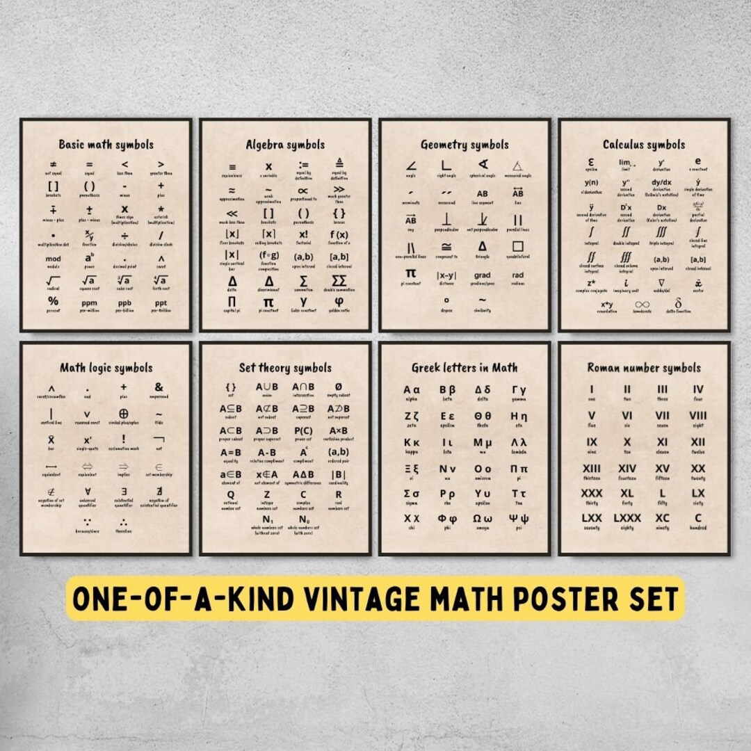 Set of 8 Vintage Mathematics Symbols Printable Posters Math - Etsy