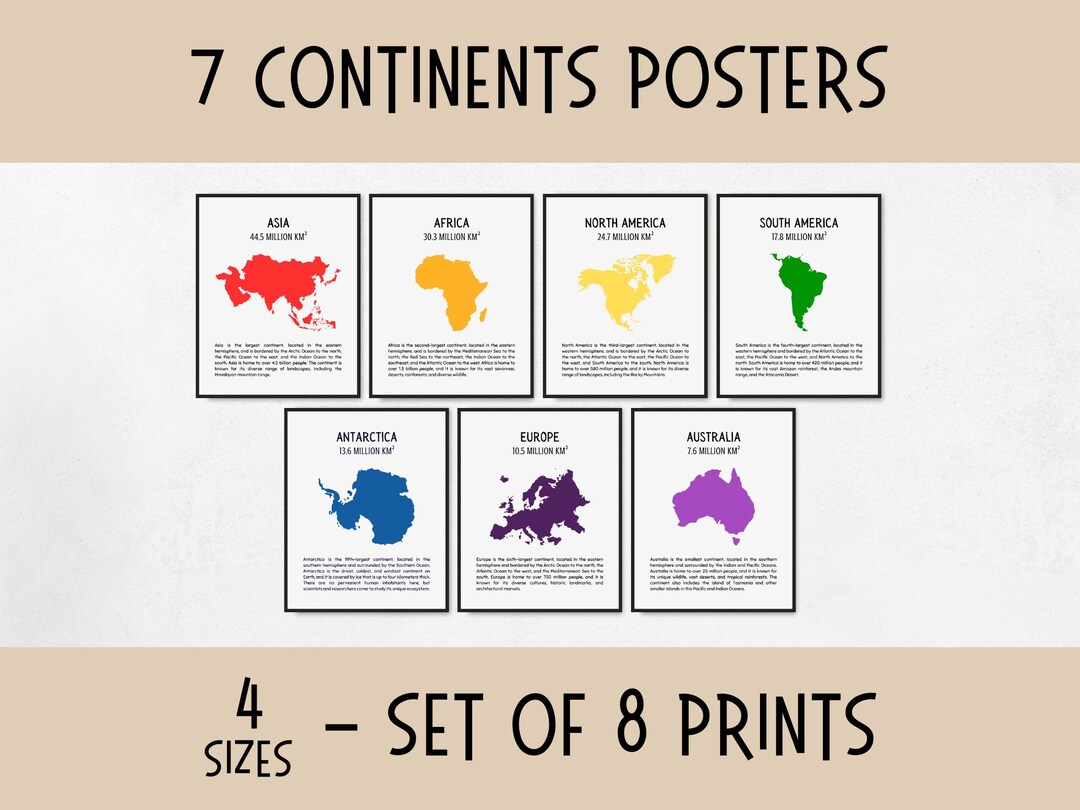7 Continents Printable Posters for Geography Classroom Decor, Social ...