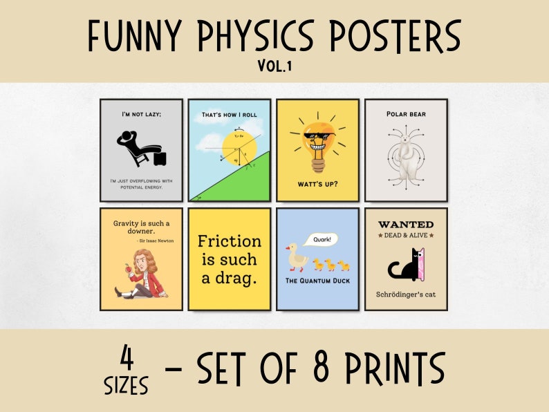 Funny Physics Classroom Posters, STEM Bulletin Board Display ...