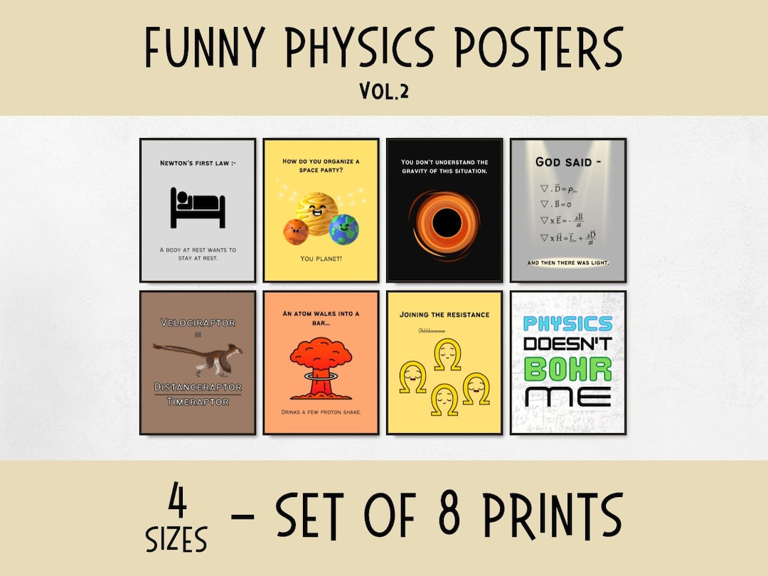 Set of 8 Funny Physics Printable Posters, Science Classroom Decor ...