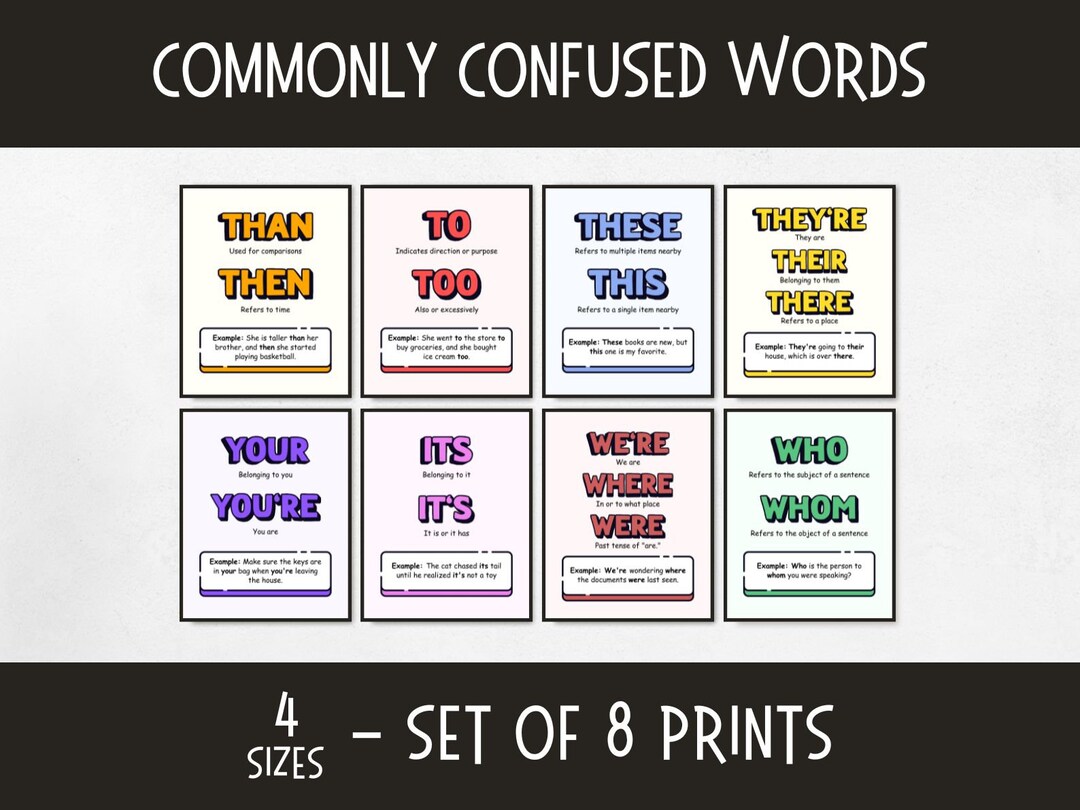 Set of 8 Commonly Confused Words Printable Posters for English ...