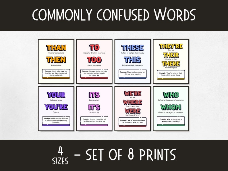 Set of 8 Commonly Confused Words Printable Posters for English ...