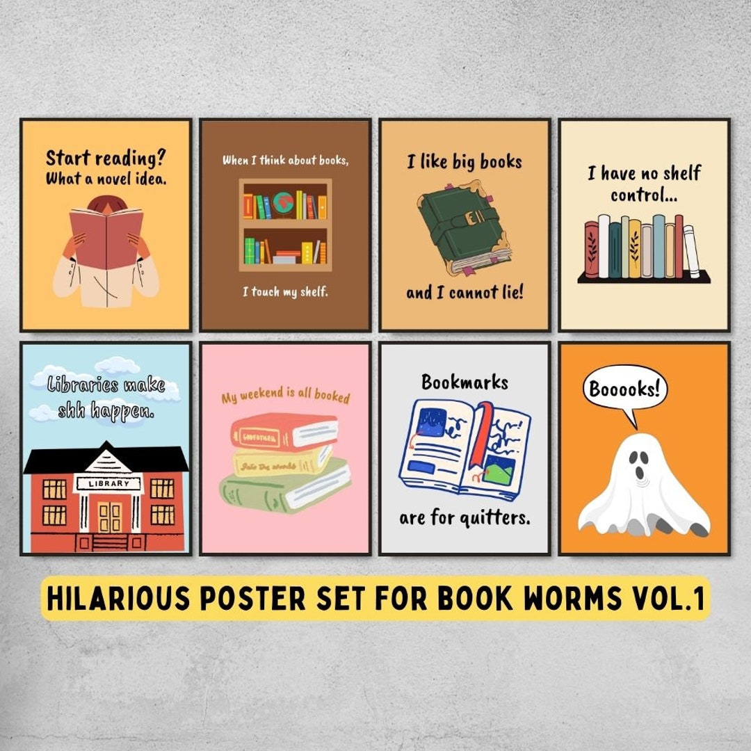 Set of 8 Funny Literary Arts Printable Posters, Book Lover Wall Art ...