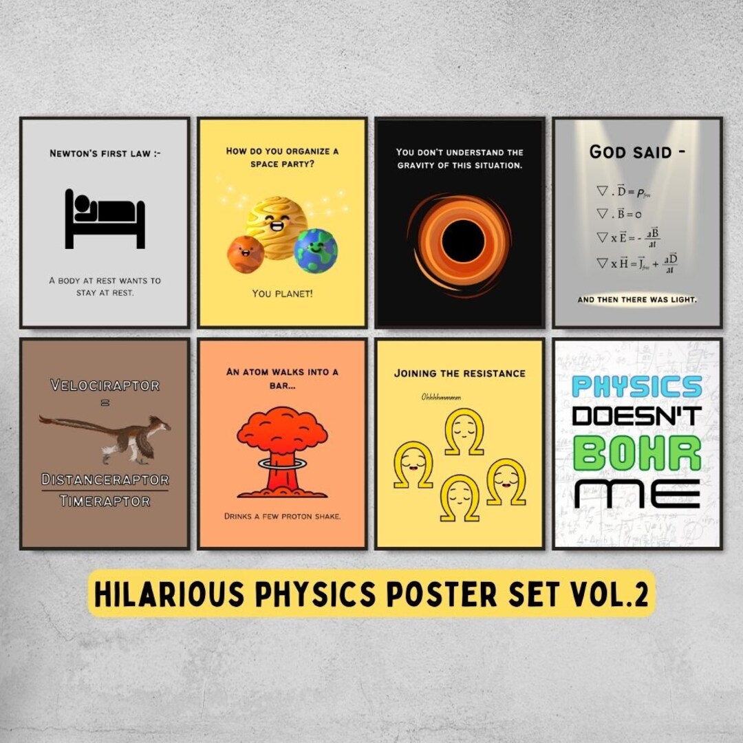 Set of 8 Funny Physics Printable Posters, Science Classroom Decor ...