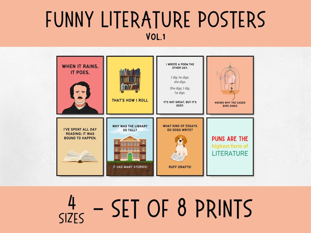 Set of 8 Funny Literary Arts Puns and Memes Posters Printable, Funny ...