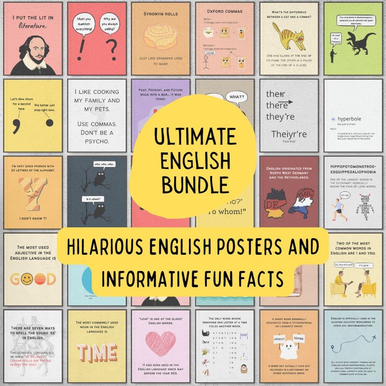 Bundle of English Classroom Posters, Reading Nook Decor, Language Arts ...
