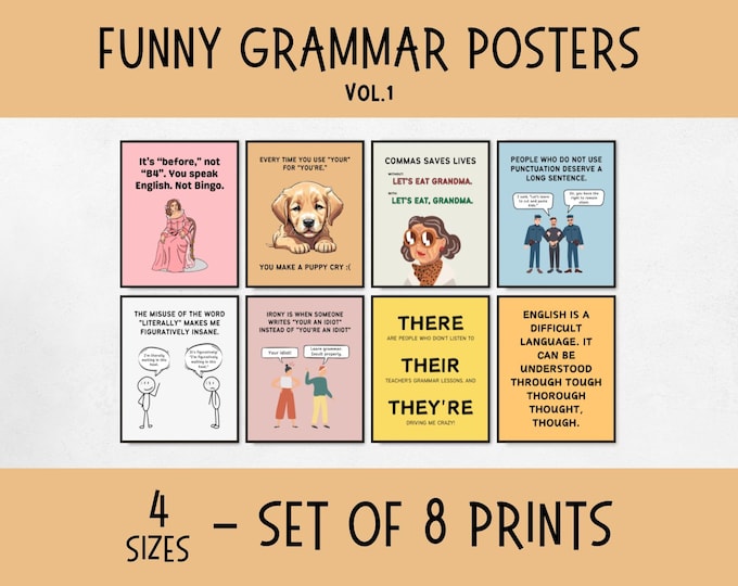 10 Funny English Classroom Posters Printable, Grammar Punctuation ...
