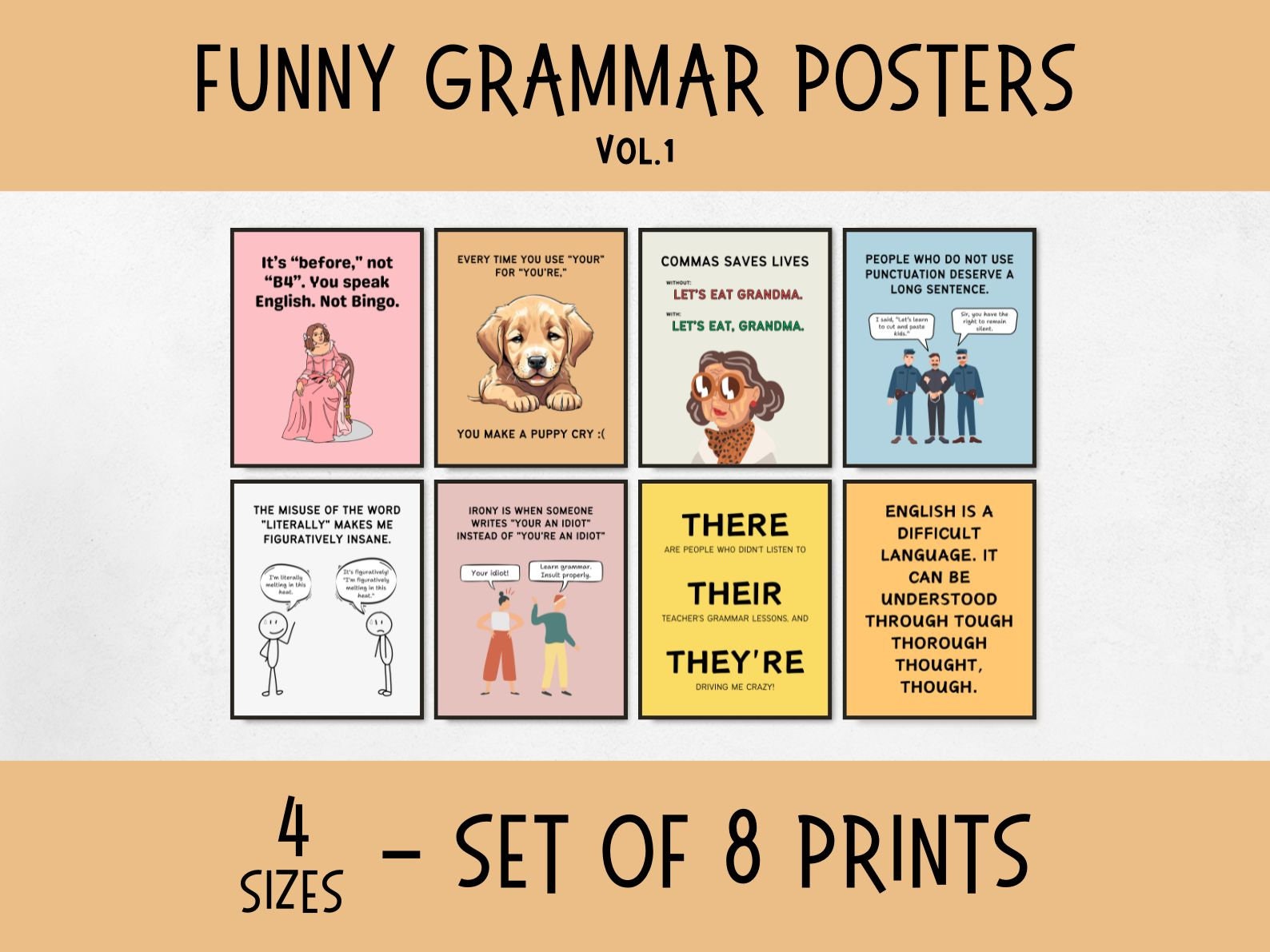 Funny Grammar Posters for English Classroom Decor, Grammar Punctuation ...